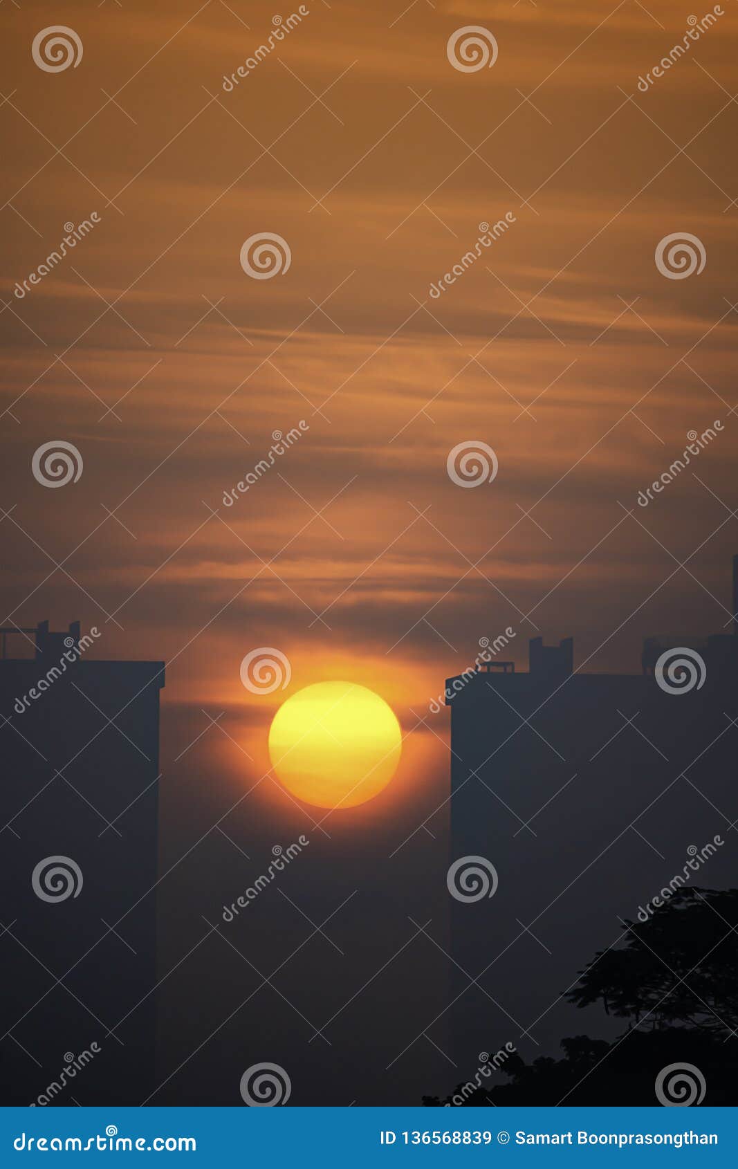 The Early Morning Sunlight Shining on Large Buildings Stock Image ...