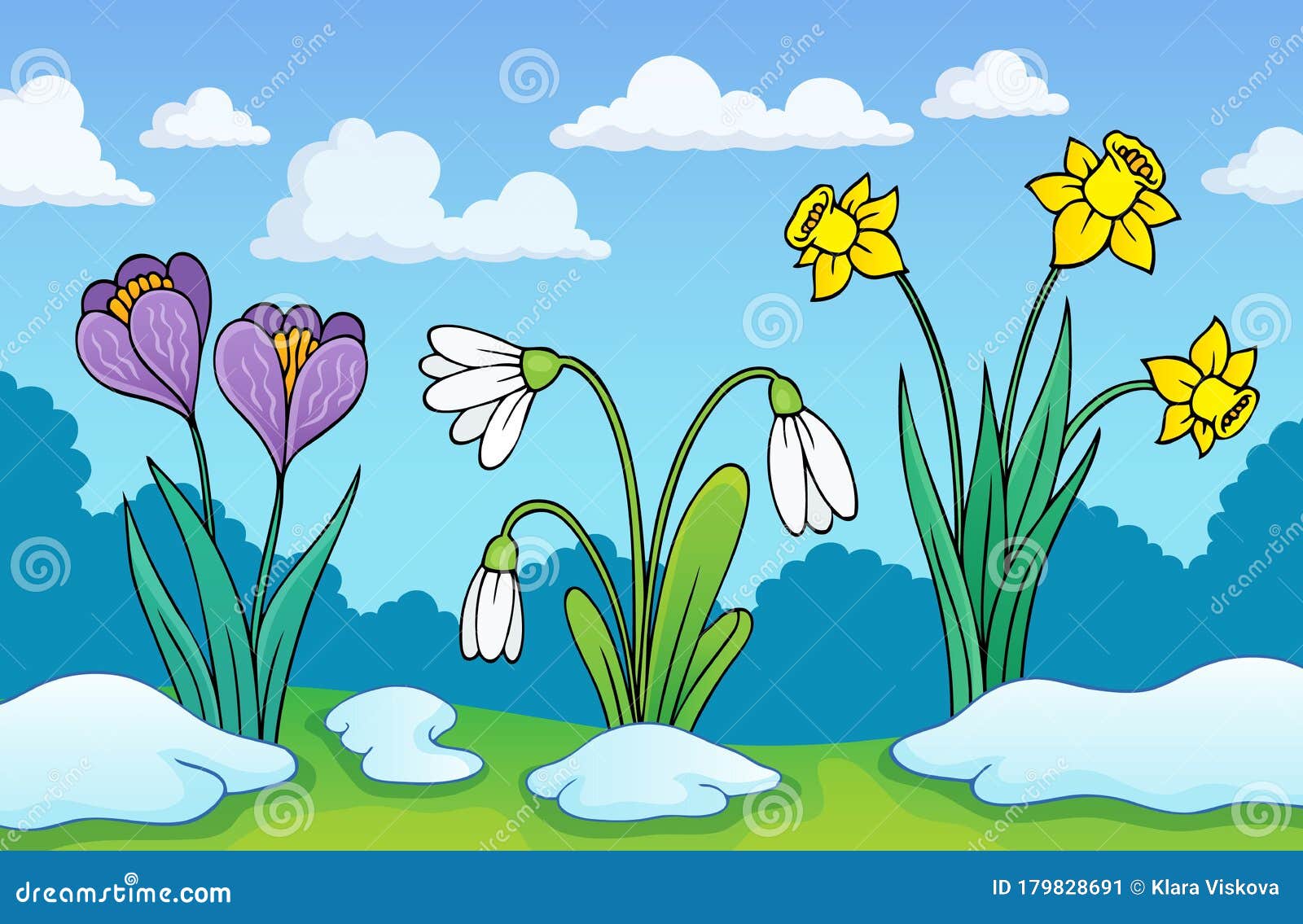 Early Spring Forest And Garden Flowers Isolated On White Vector Set ...