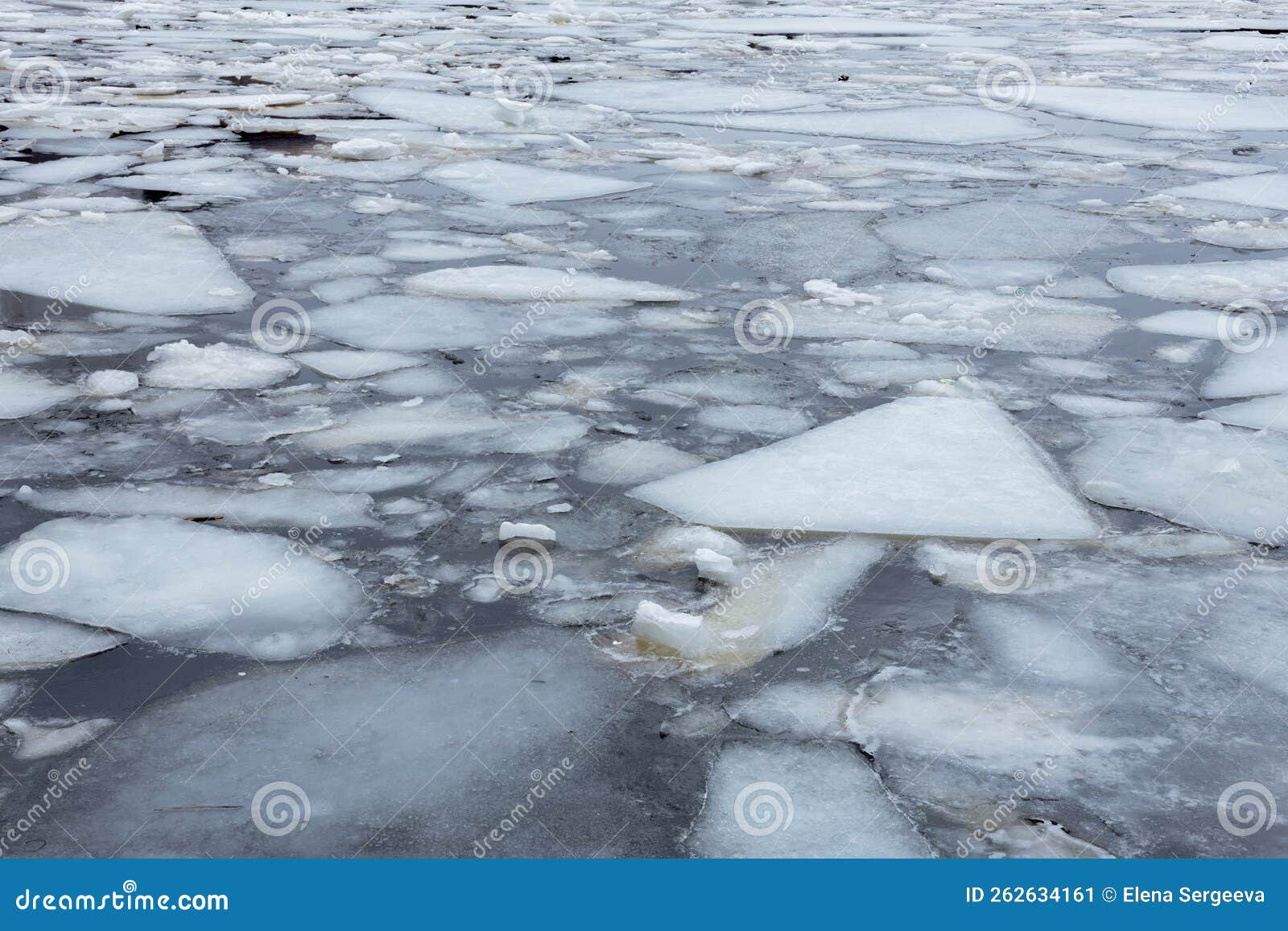 Early Spring, Ice Drift and Flood, Ice Floes Float Down the River Stock ...