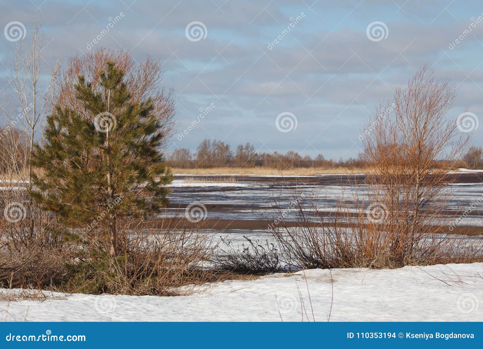 Early spring landscape stock photo. Image of river, icicles - 110353194