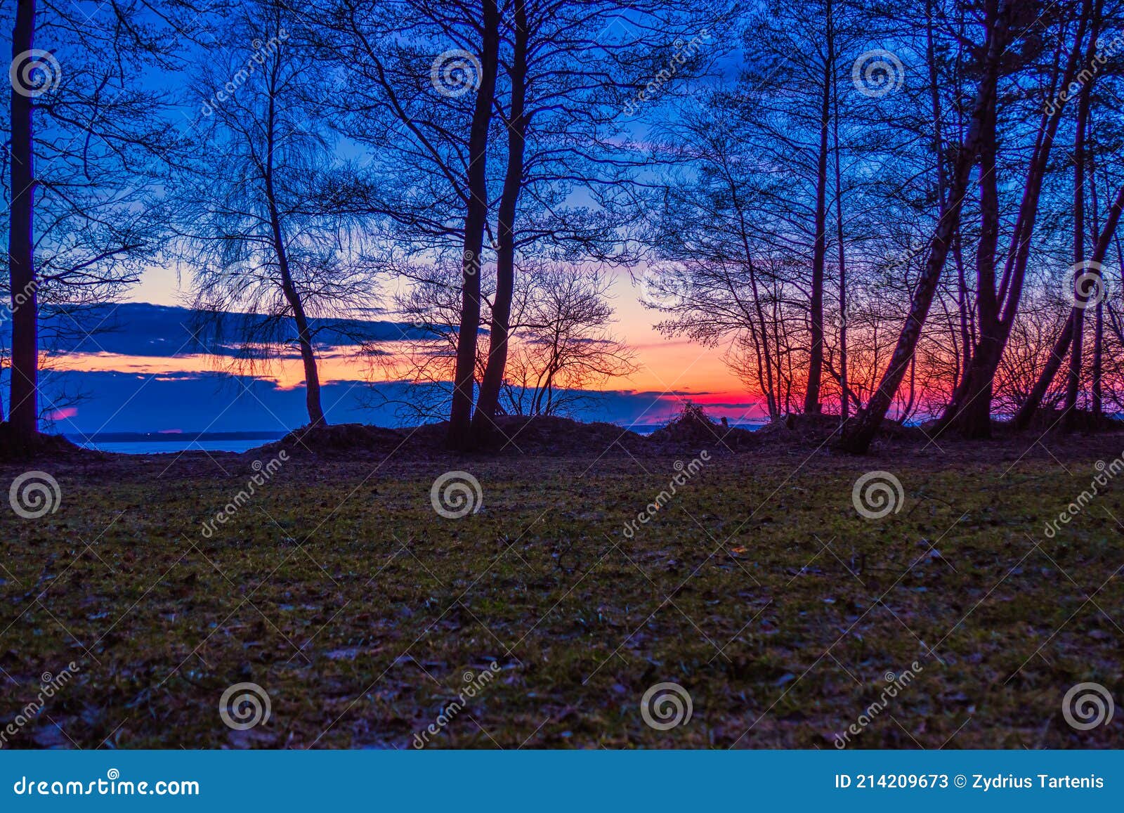 Early Spring Landscape with Sunset Over Lake Stock Image - Image of ...