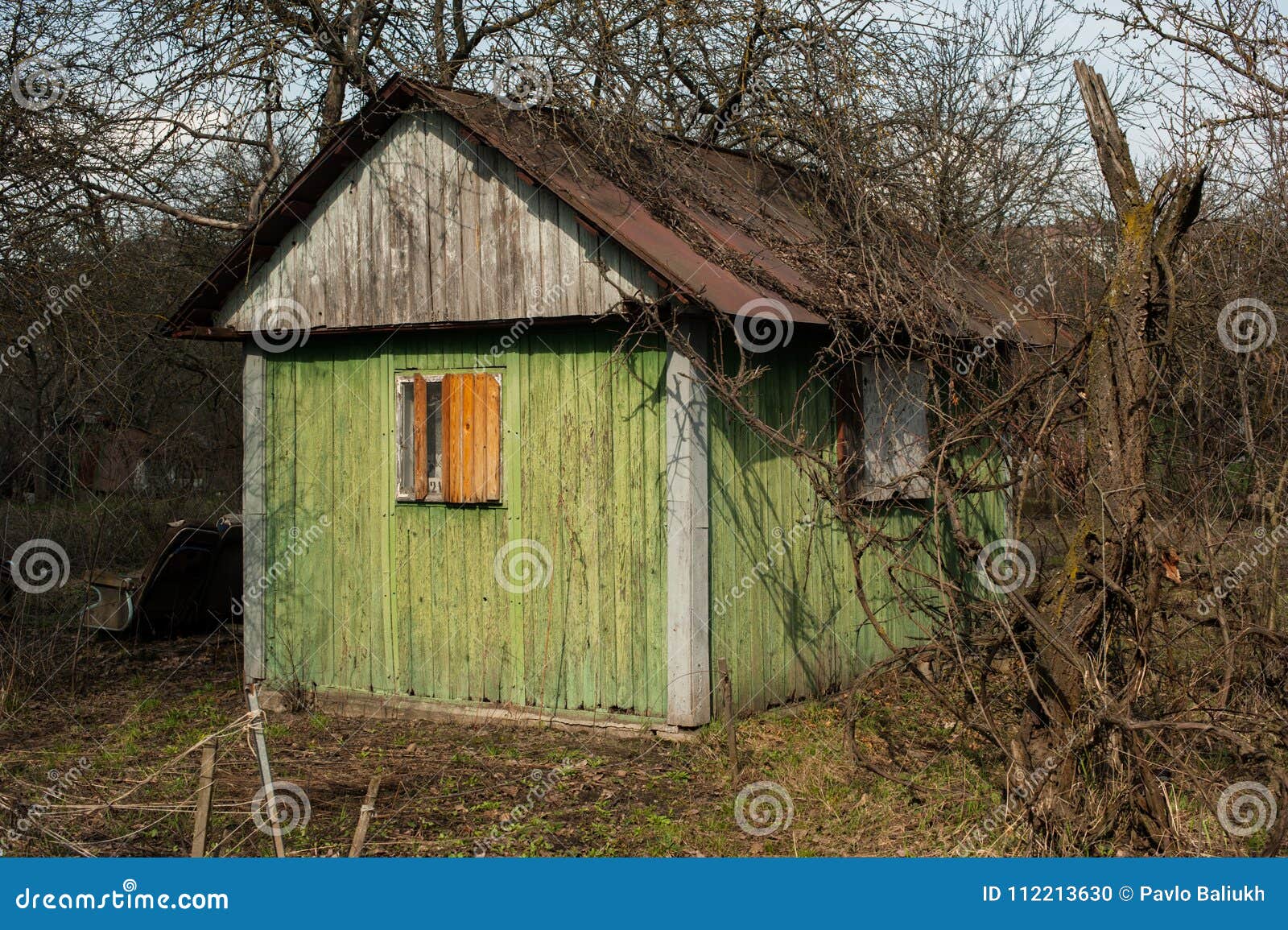 Early Spring Time and Small Shack Abandoned in Garden Stock Photo ...