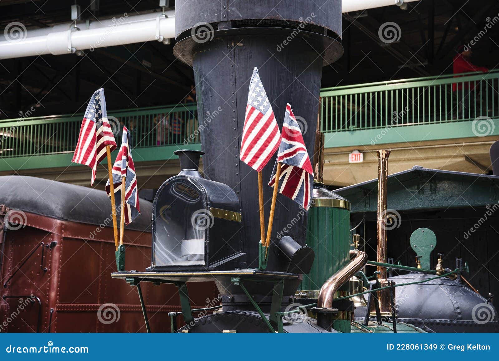 Early Steam Engine S Smoke Stack with American and British Flags Stock ...