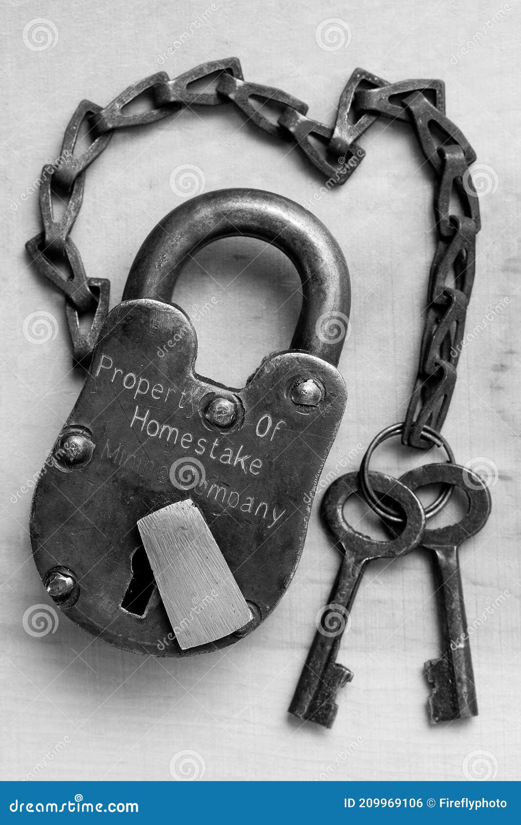 Early Style Padlock with Keys on Chain Stock Photo - Image of antique ...