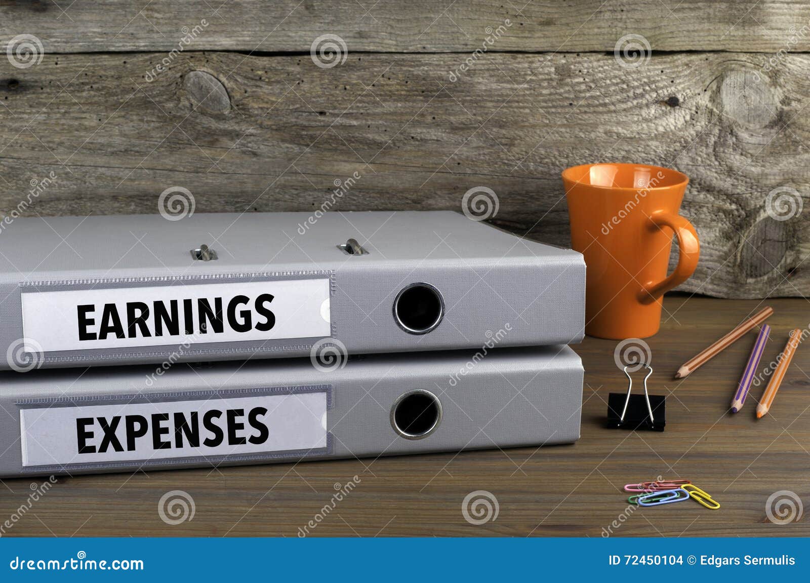 Earnings and Expenses - Two Folders on Wooden Office Desk Stock Photo ...