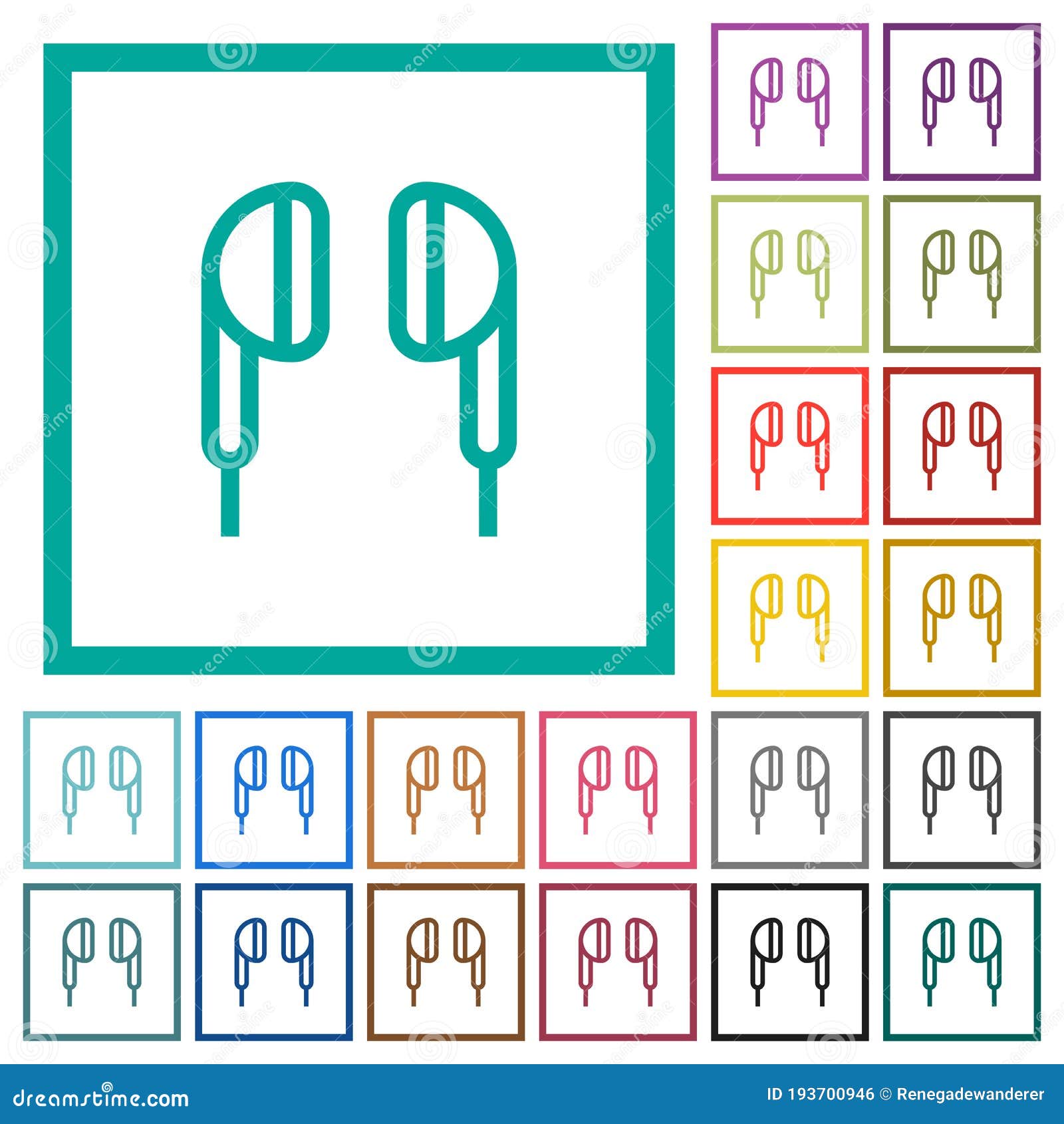 Earphone Flat Color Icons with Quadrant Frames Stock Illustration ...