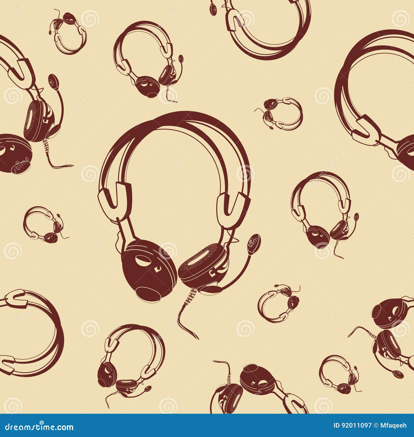Flat Monochrome Earphone Vector Seamless Pattern Stock Vector ...