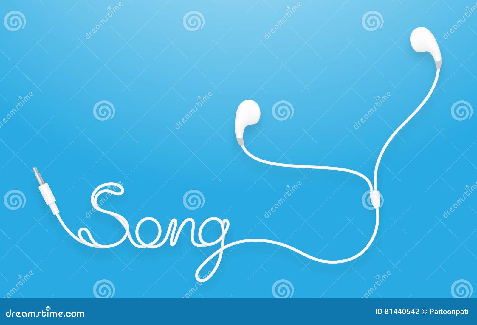 Earphones, Earbud Type White Color and Song Text Made from Cable Stock ...