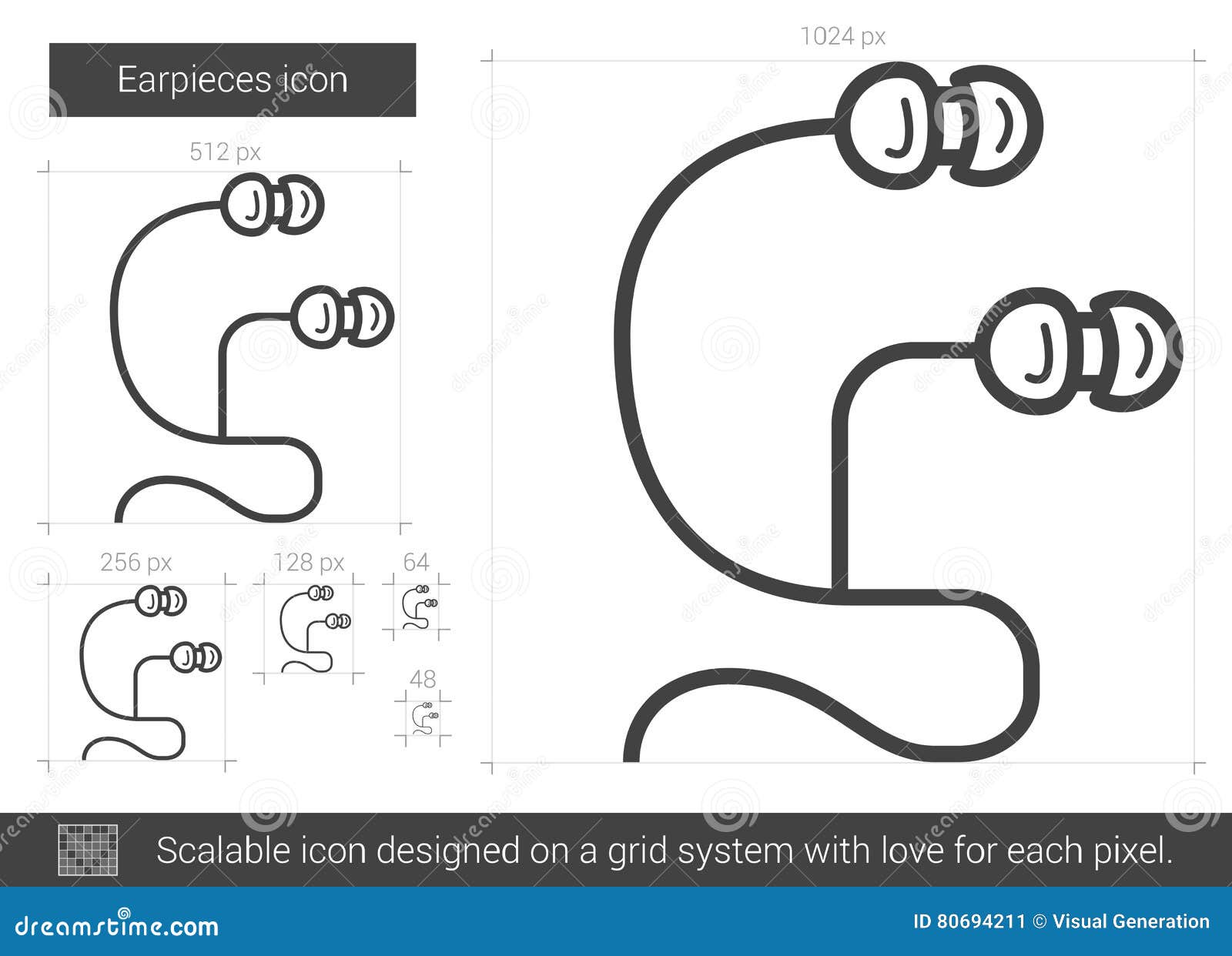 Earpieces line icon. stock vector. Illustration of earphones - 80694211
