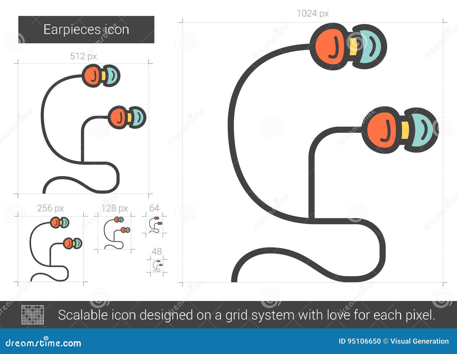 Earpieces line icon. stock vector. Illustration of compact - 95106650