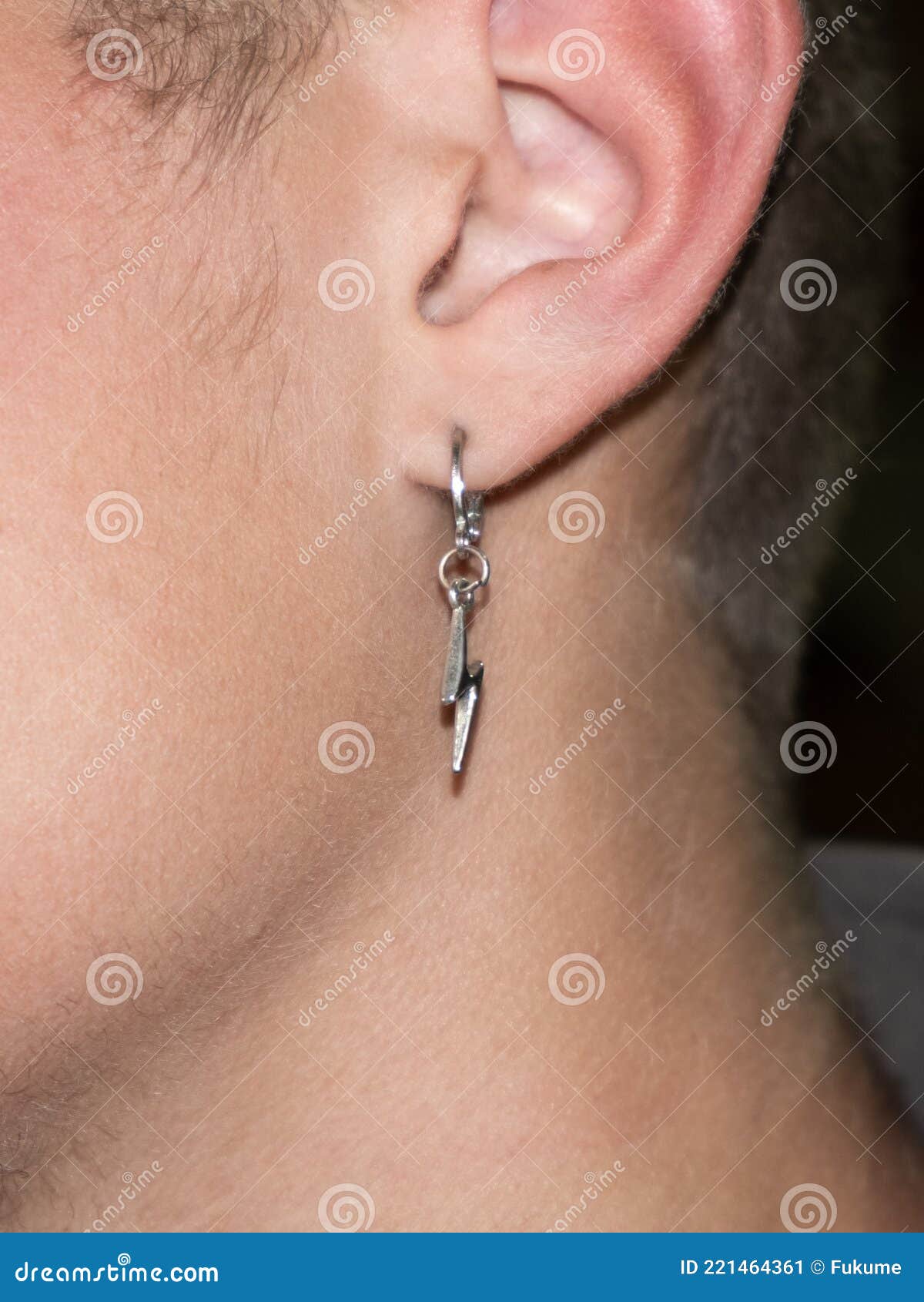Earring in a Guy Ear, Piercing Culture Stock Image - Image of hair ...