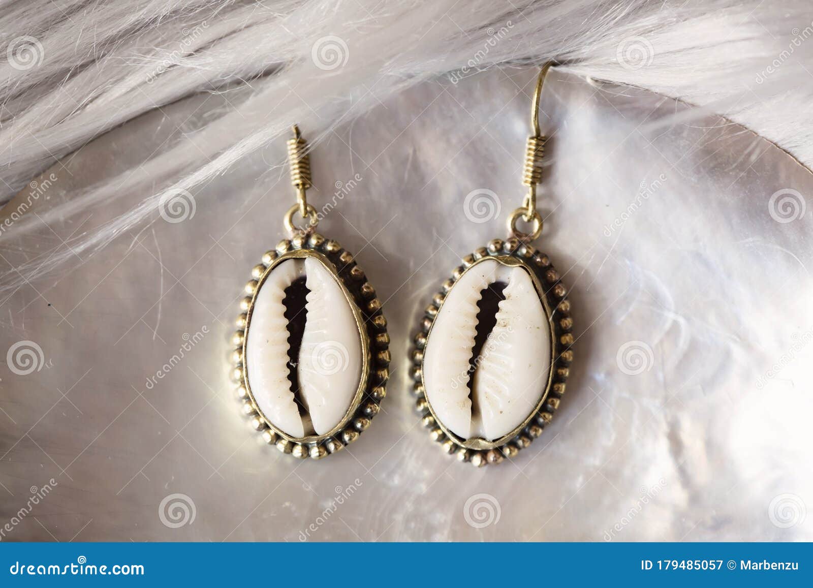 Earrings with Sea Shells in Brass Decorative Oval Stock Image - Image ...