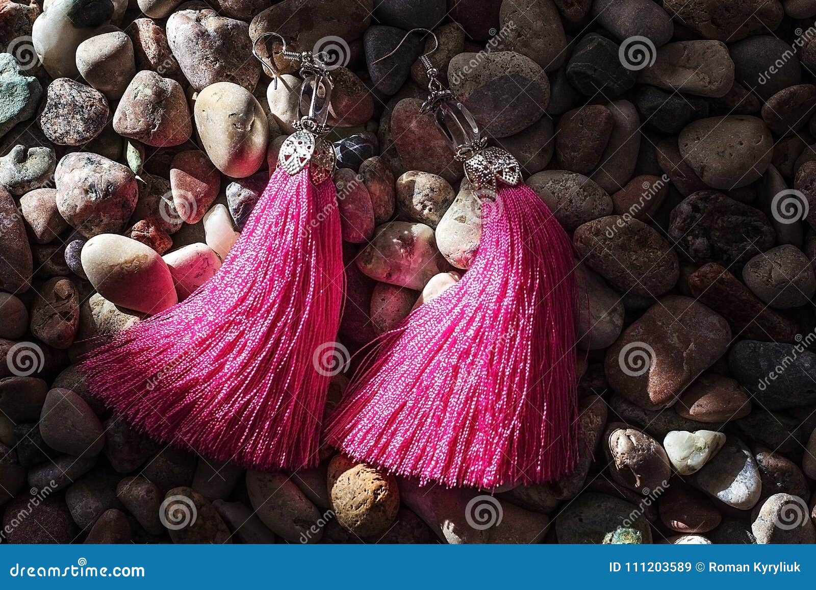 Earrings from Thread on Colored Stones Stock Image - Image of ...
