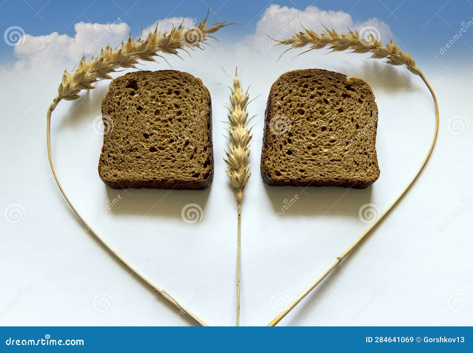 Ears of Beardless Wheat with Bits of Black Bread Stock Image - Image of ...