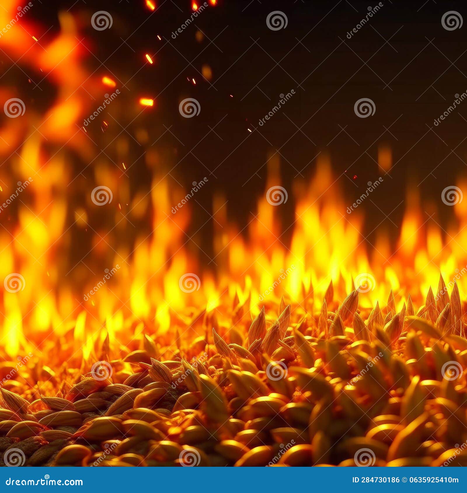Ears of Wheat Burn in the Fire Stock Illustration - Illustration of ...
