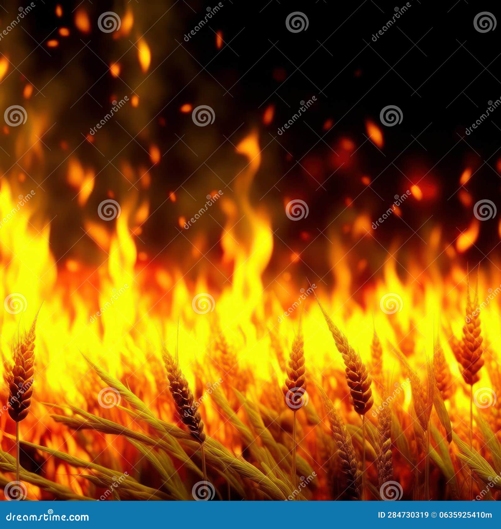 Ears of Wheat Burn in the Fire Stock Illustration - Illustration of ...