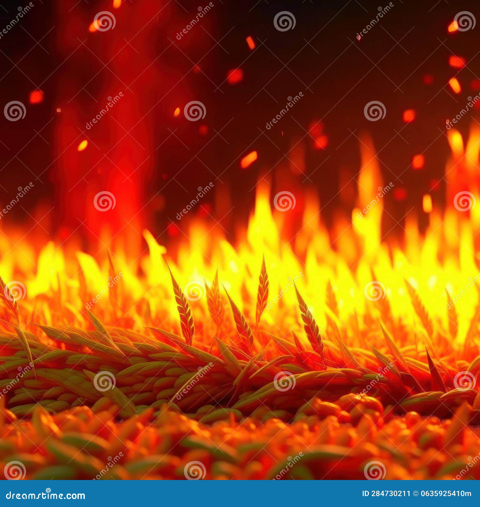 Ears of Wheat Burn in the Fire Stock Illustration - Illustration of ...
