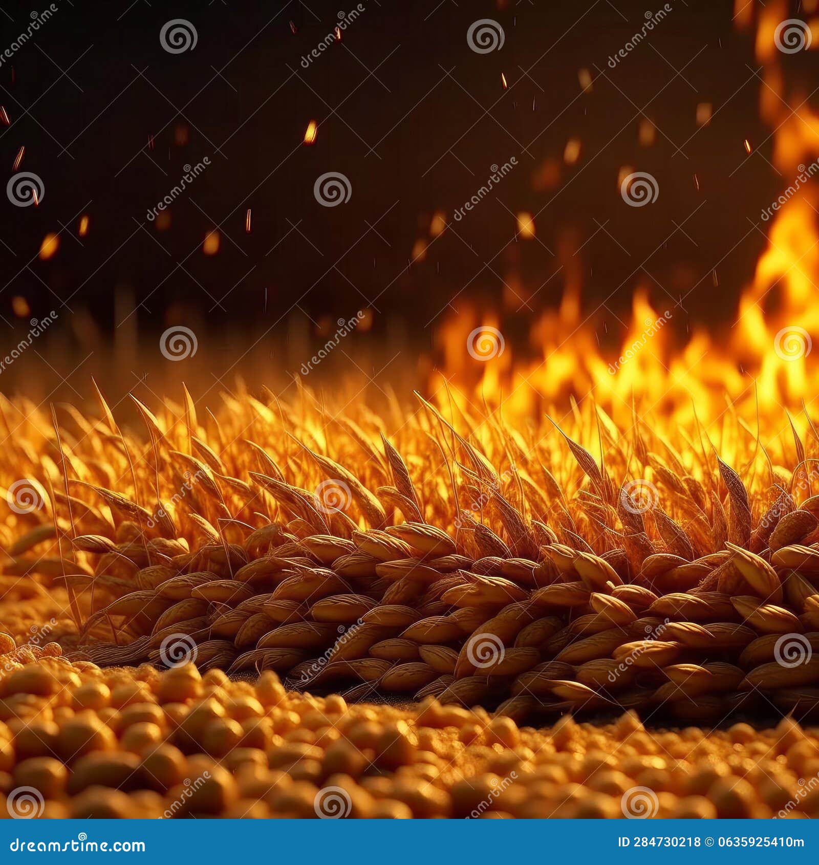 Ears of Wheat Burn in the Fire Stock Illustration - Illustration of ...