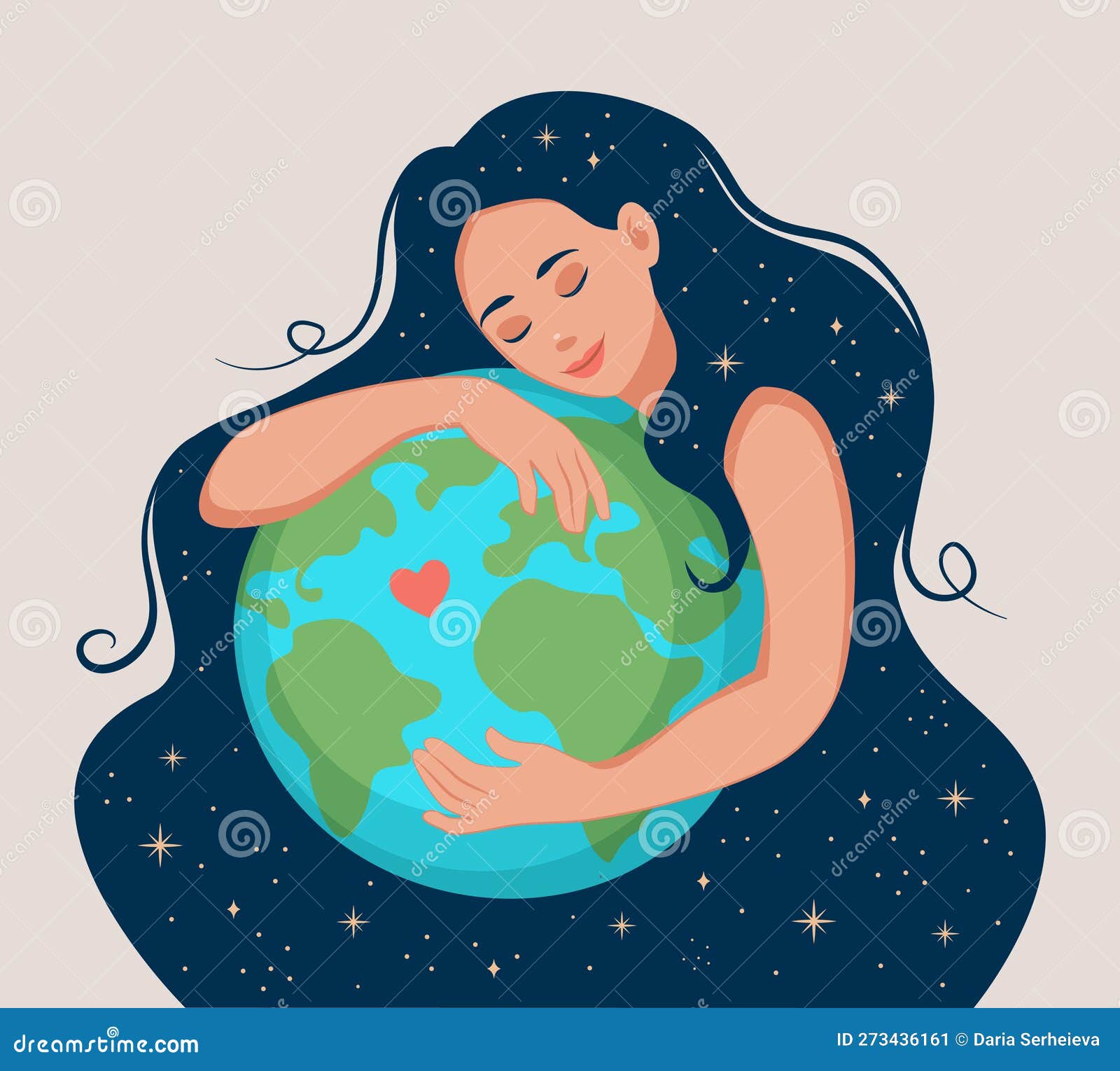 Beautiful Woman Hugs Earth Globe With Love Cartoon Vector ...