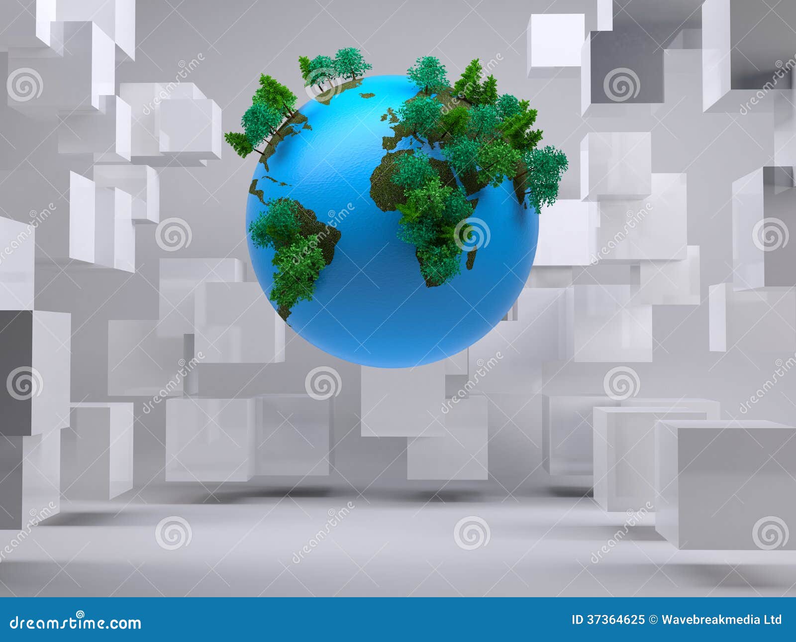 Earth on Abstract Background with Cubes Stock Illustration ...