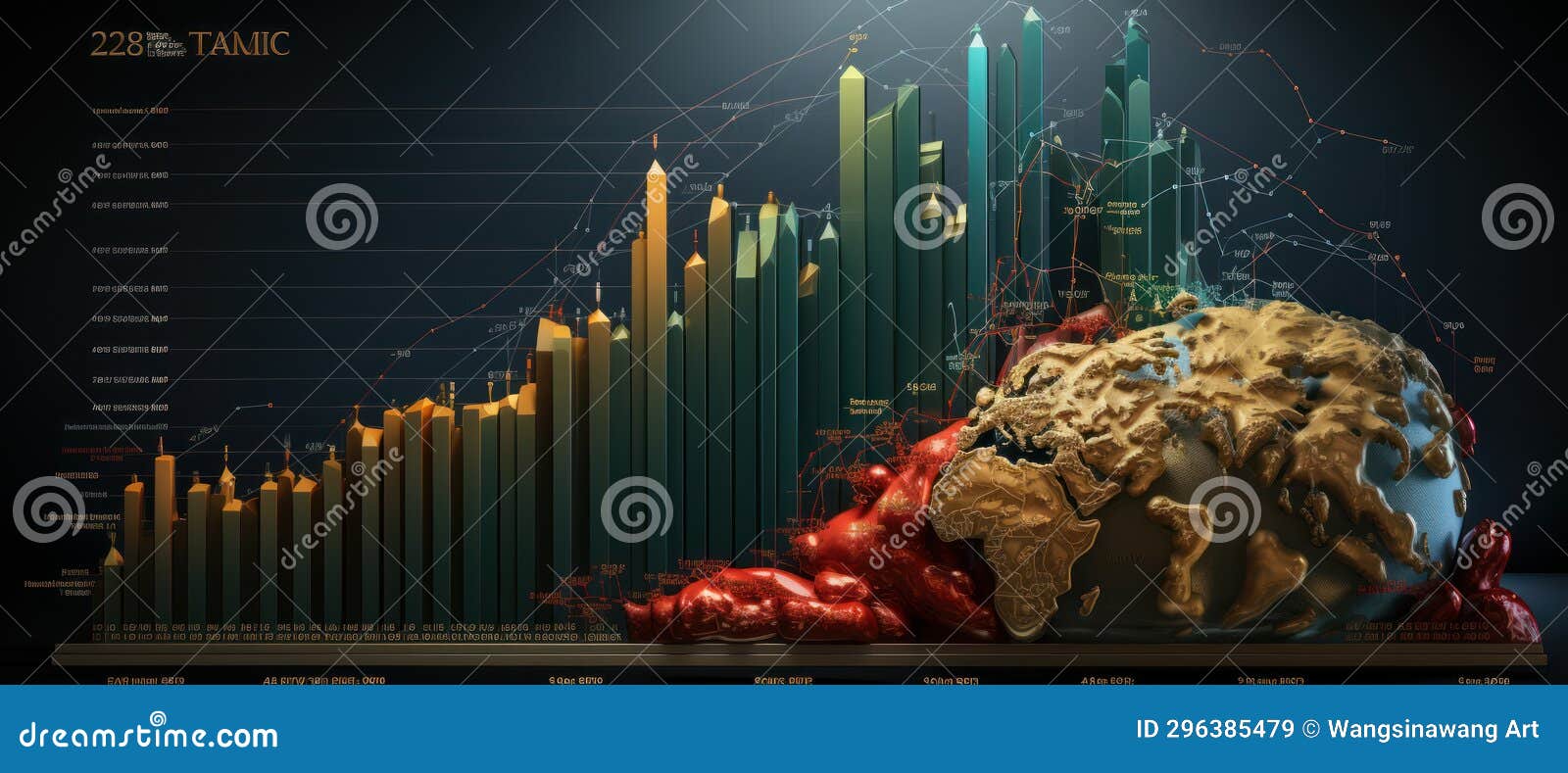 Earth in Abstract Background with Financial Charts and Graphs Stock ...