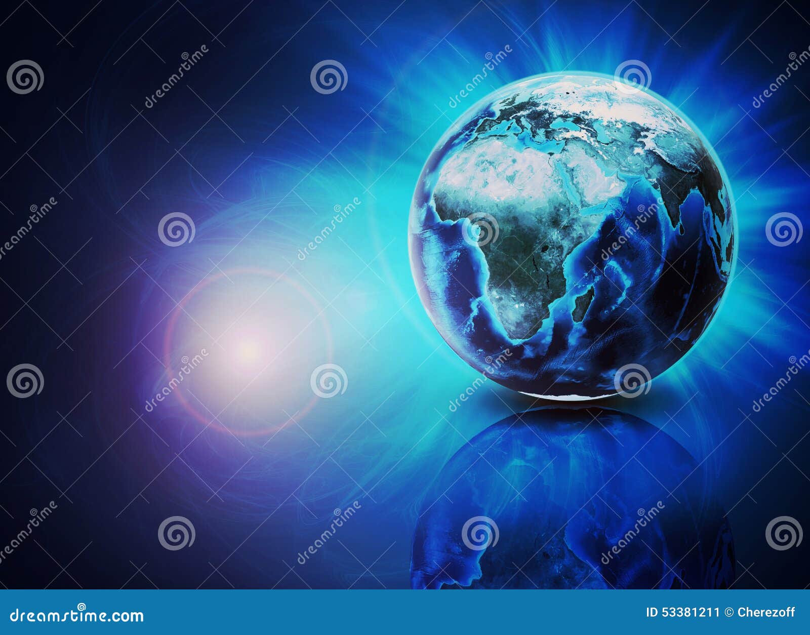 Earth on Abstract Blue Background with Reflection Stock Illustration ...