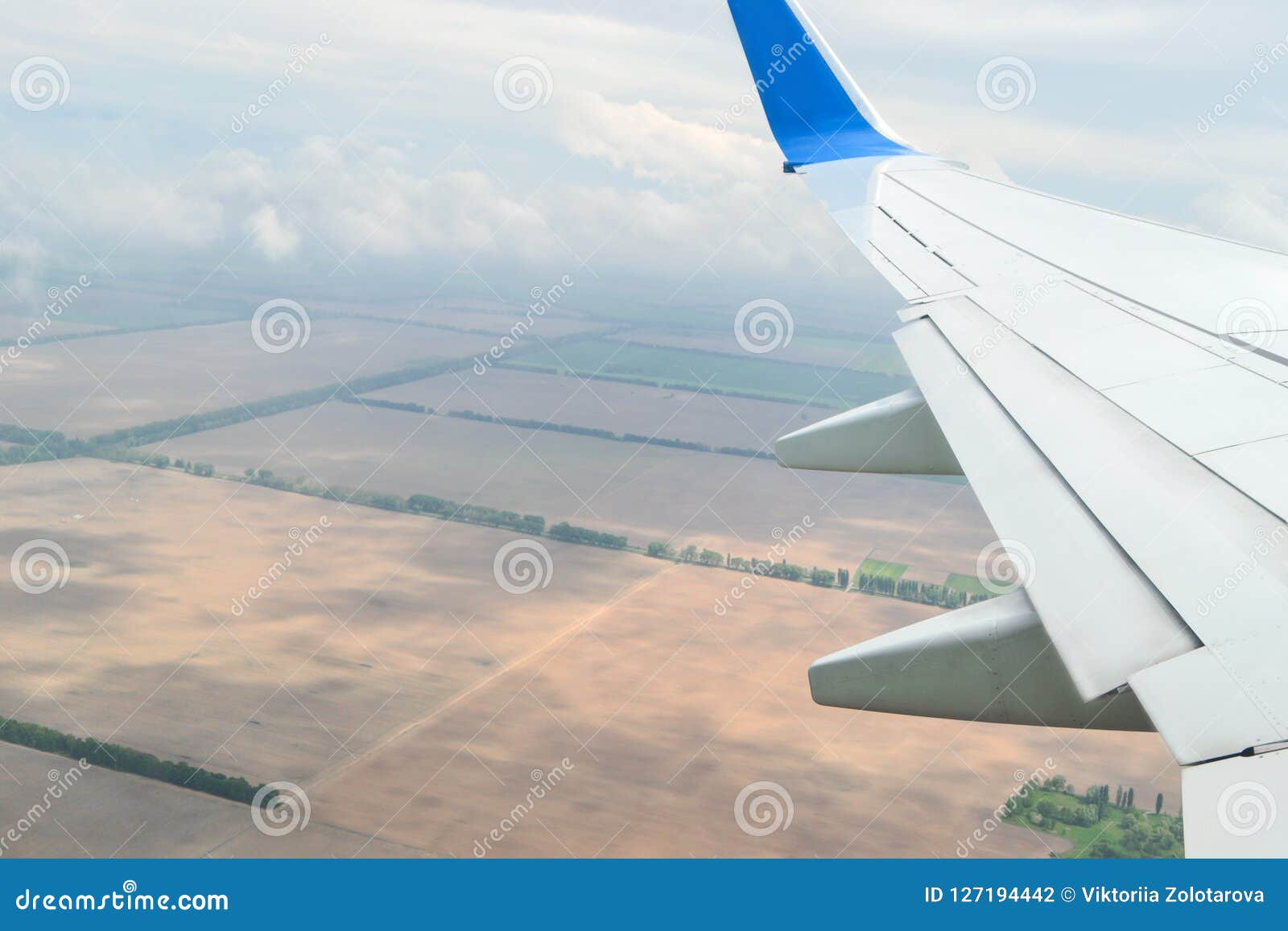 Earth and Airplane Wing View during Take-off Stock Photo - Image of ...