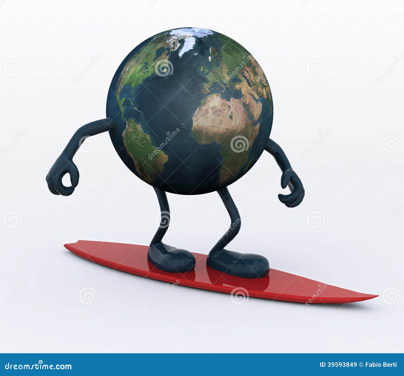 Earth with Arms and Legs Over the Surfboard Stock Illustration ...