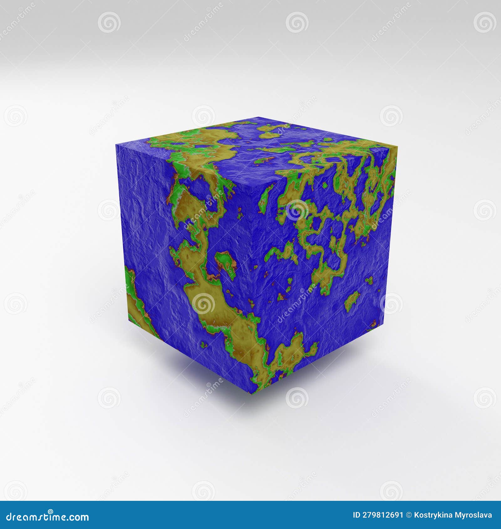 Earth As Cube with Texture of Water and Detailed Relief Map of the ...