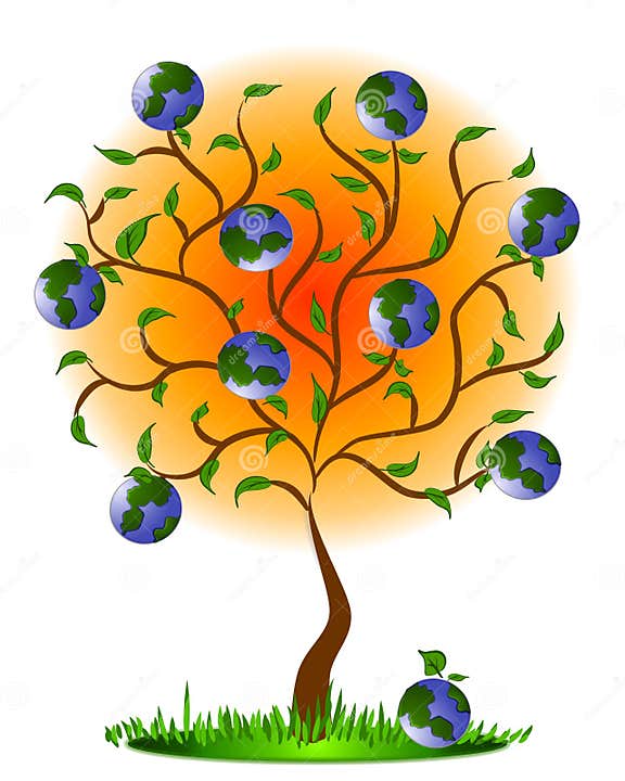 Earth as Fruit on a Tree stock illustration. Illustration of graphic ...