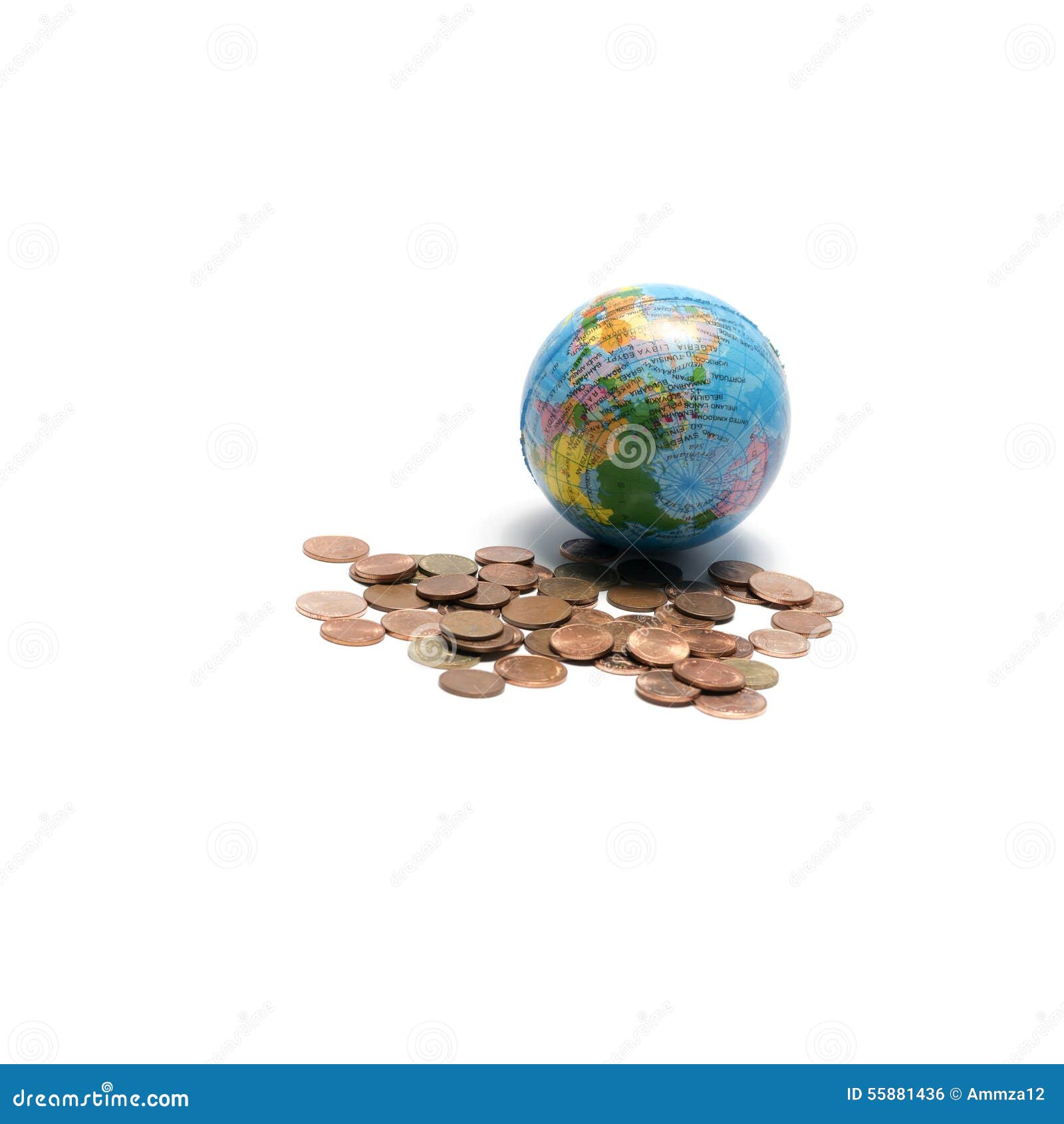 Earth ball on coin stock photo. Image of globe, monetary - 55881436