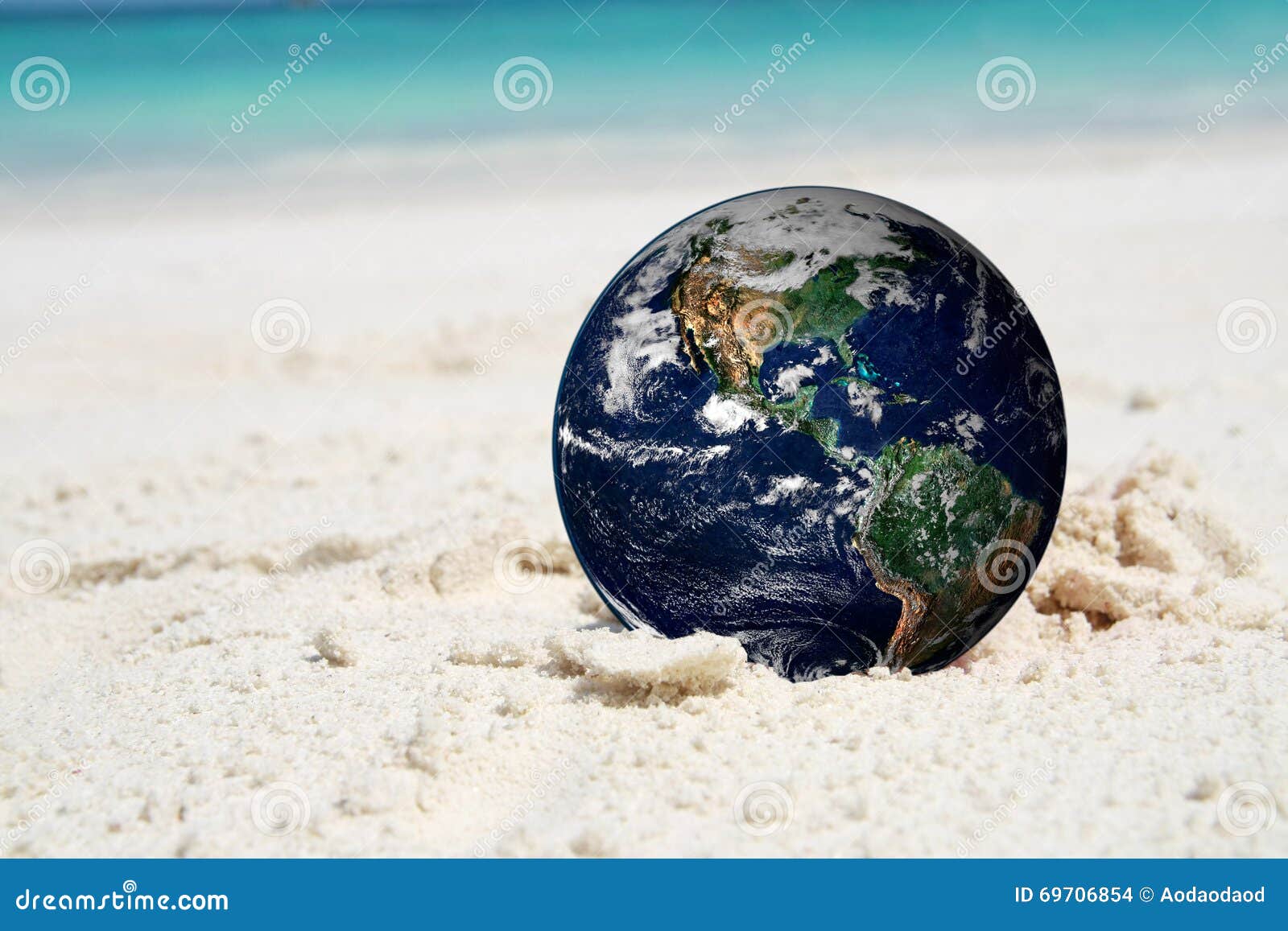 The Earth on Beach, Including Elements Furnished by NASA Stock Photo ...