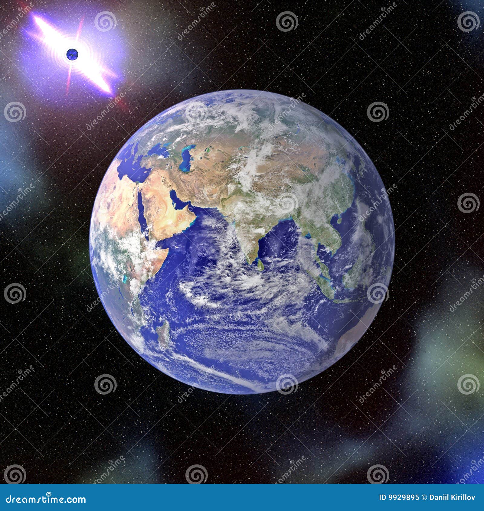 Earth blue planet in space stock illustration. Illustration of globe ...