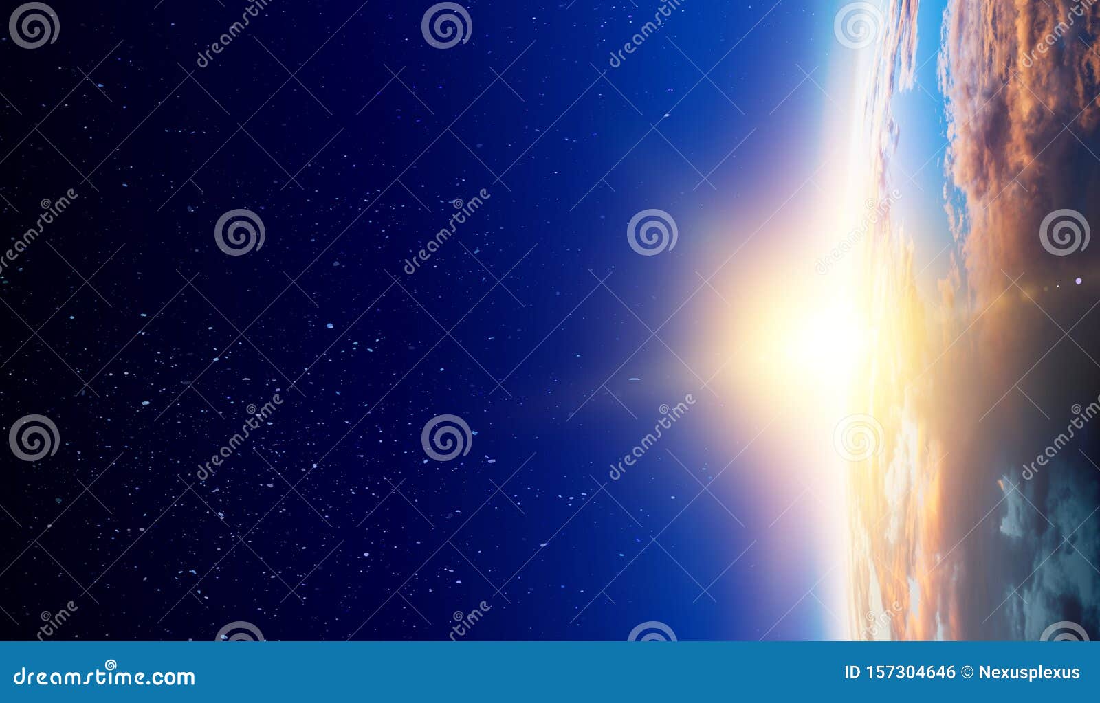 Earth with Sunrise on Blue Space Background Stock Photo - Image of dark ...
