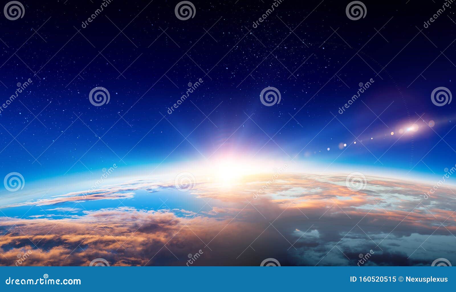 Earth with Sunrise on Blue Space Background Stock Image - Image of ...