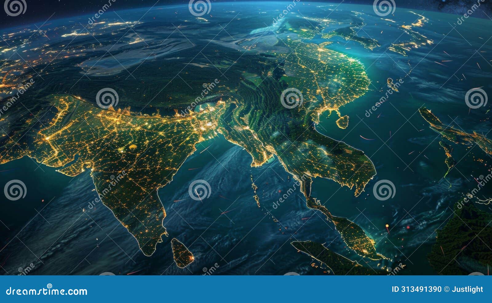 The Earth is Brightly Illuminated at Night, Showcasing Urban Areas and ...