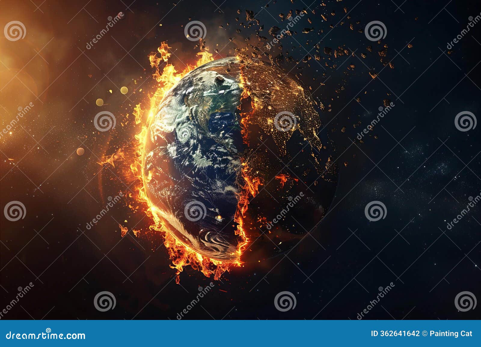 The Earth is Broken into Two Pieces, One Side Burning and the Other ...