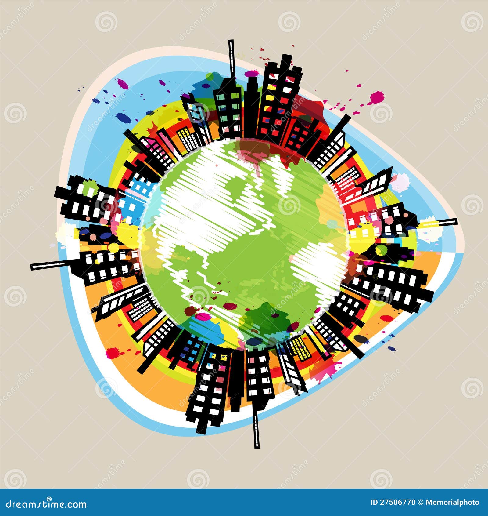 Earth Building Circle Drawing Stock Vector - Illustration of abstract ...