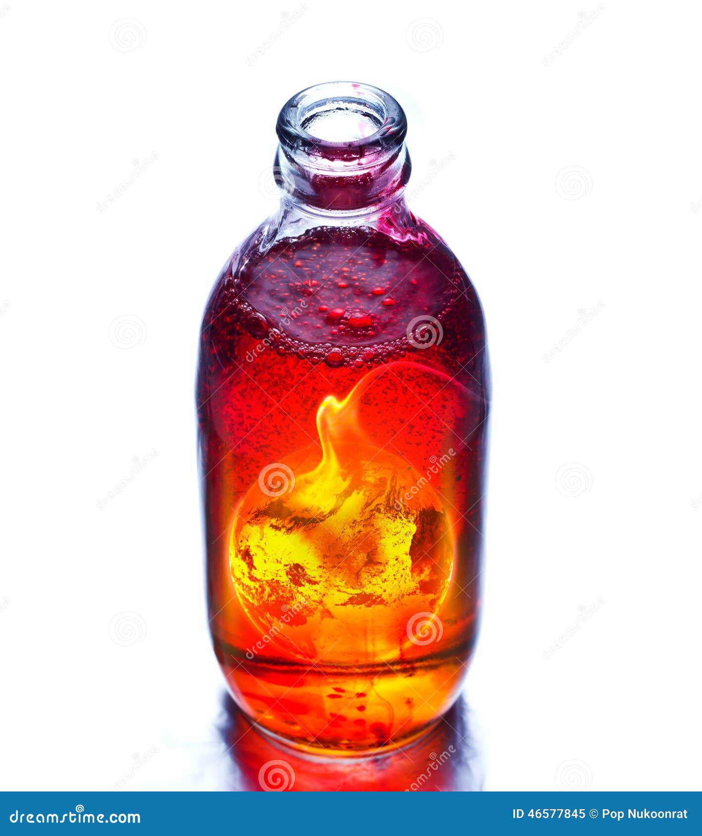 Earth Burning in the Bottle and Red Water Boil Stock Image - Image of ...