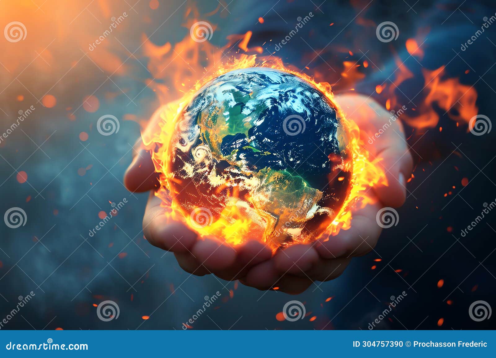 Earth Burning in the Hands, AI Generated Stock Illustration ...