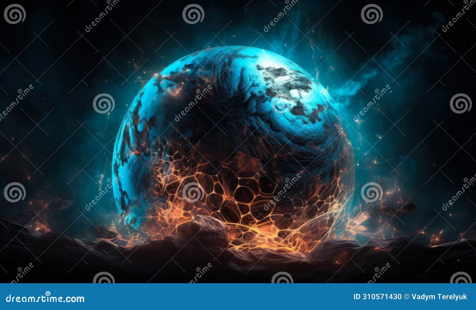 Earth Burning in Space Global Warming Apocalypse Doomsday Asteroid ...