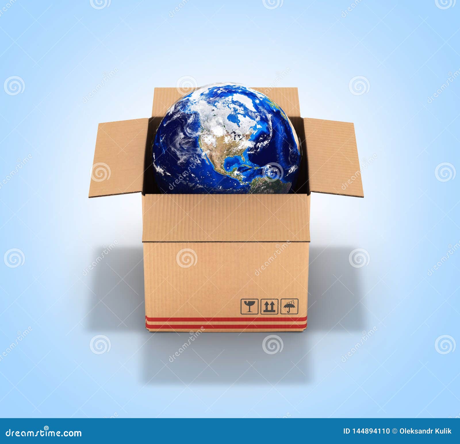 Earth in a Cardboard Box on Blue Gradient Background 3d Stock ...
