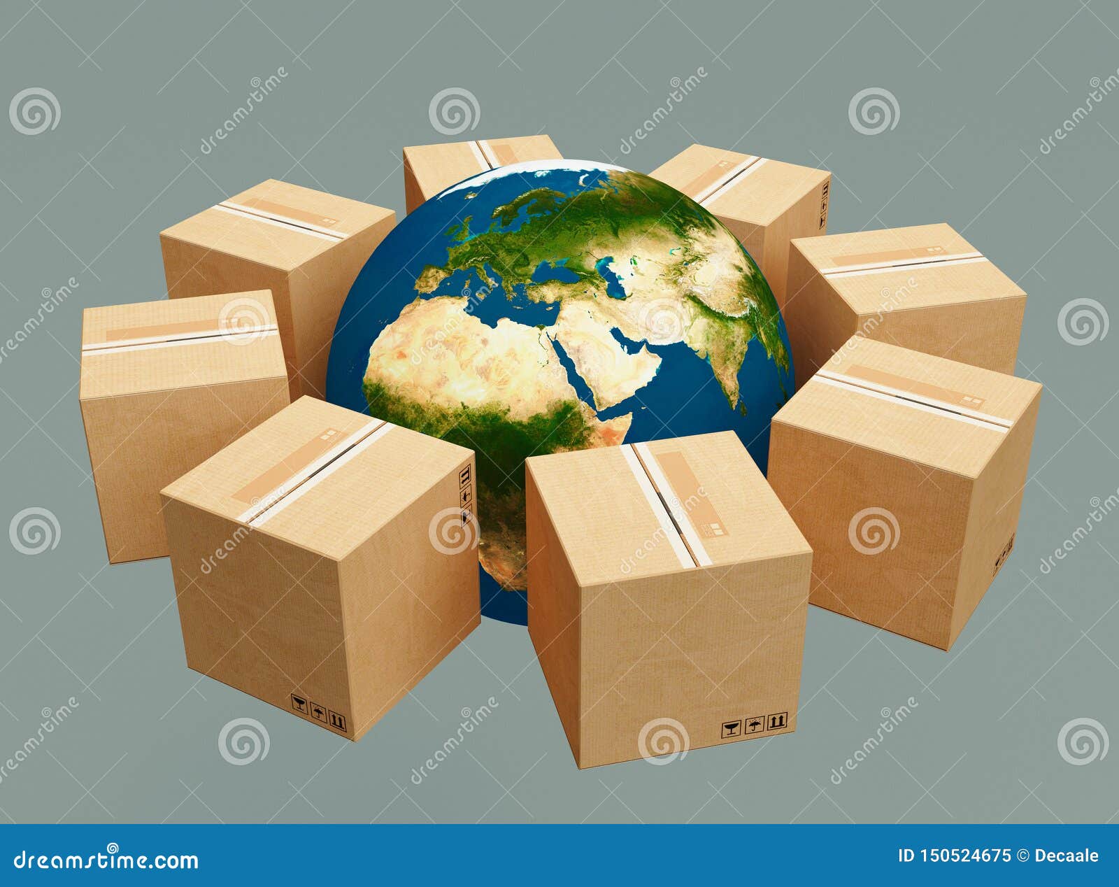 Earth and Cardboard Boxes, 3d Rendering Stock Illustration ...
