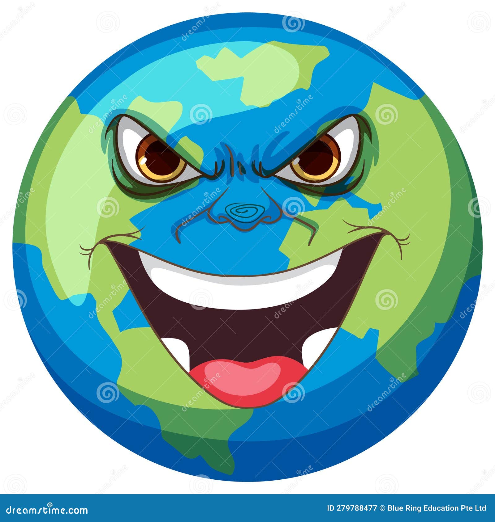 Earth Cartoon with Evil Facial Expression Stock Vector - Illustration ...