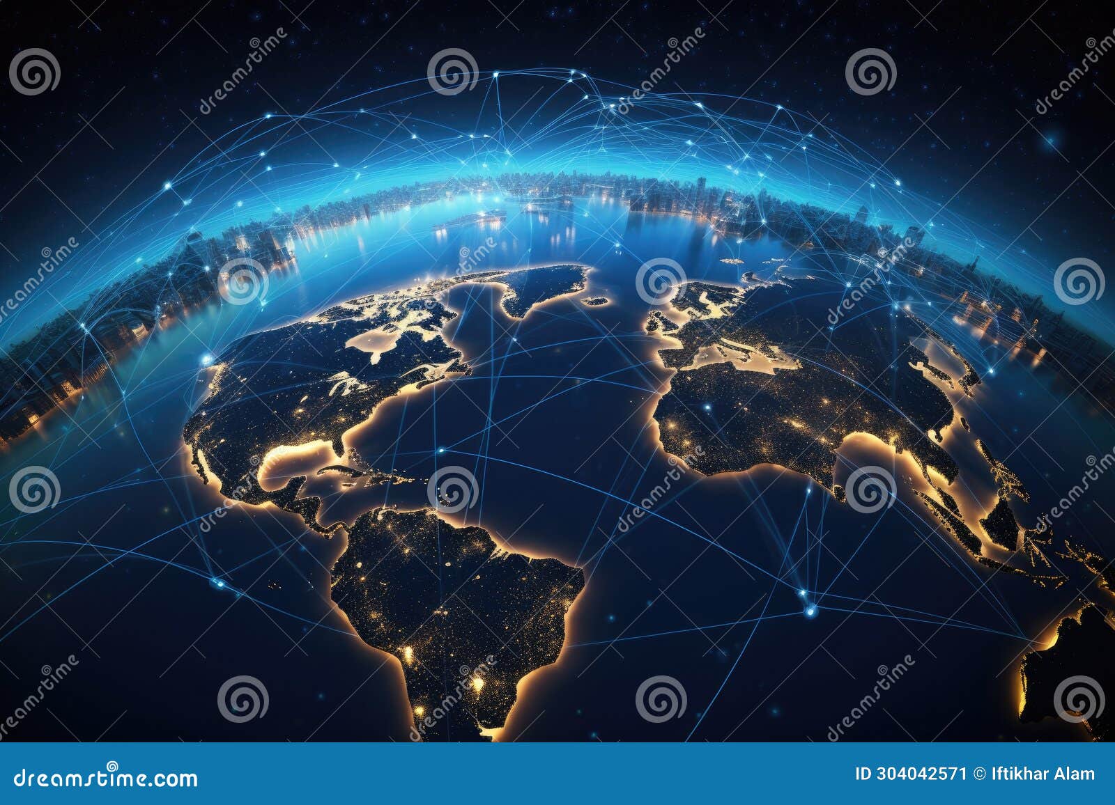 Earth with Central Network of Lights, a Connected Global Network ...