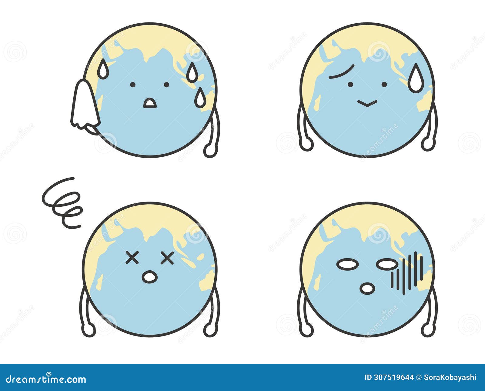 Earth Character Sweating and Looking Tired Stock Vector - Illustration ...