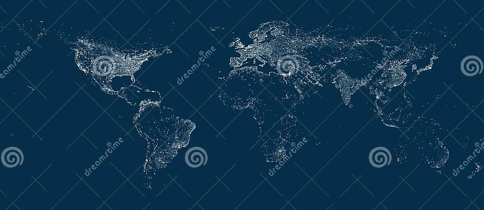 Earth City Lights Map on the Soft Dark Background Stock Vector ...