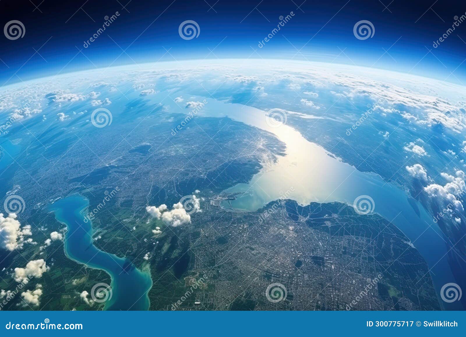 Earth and City Space View. Satellite or Plane View of the Planet ...
