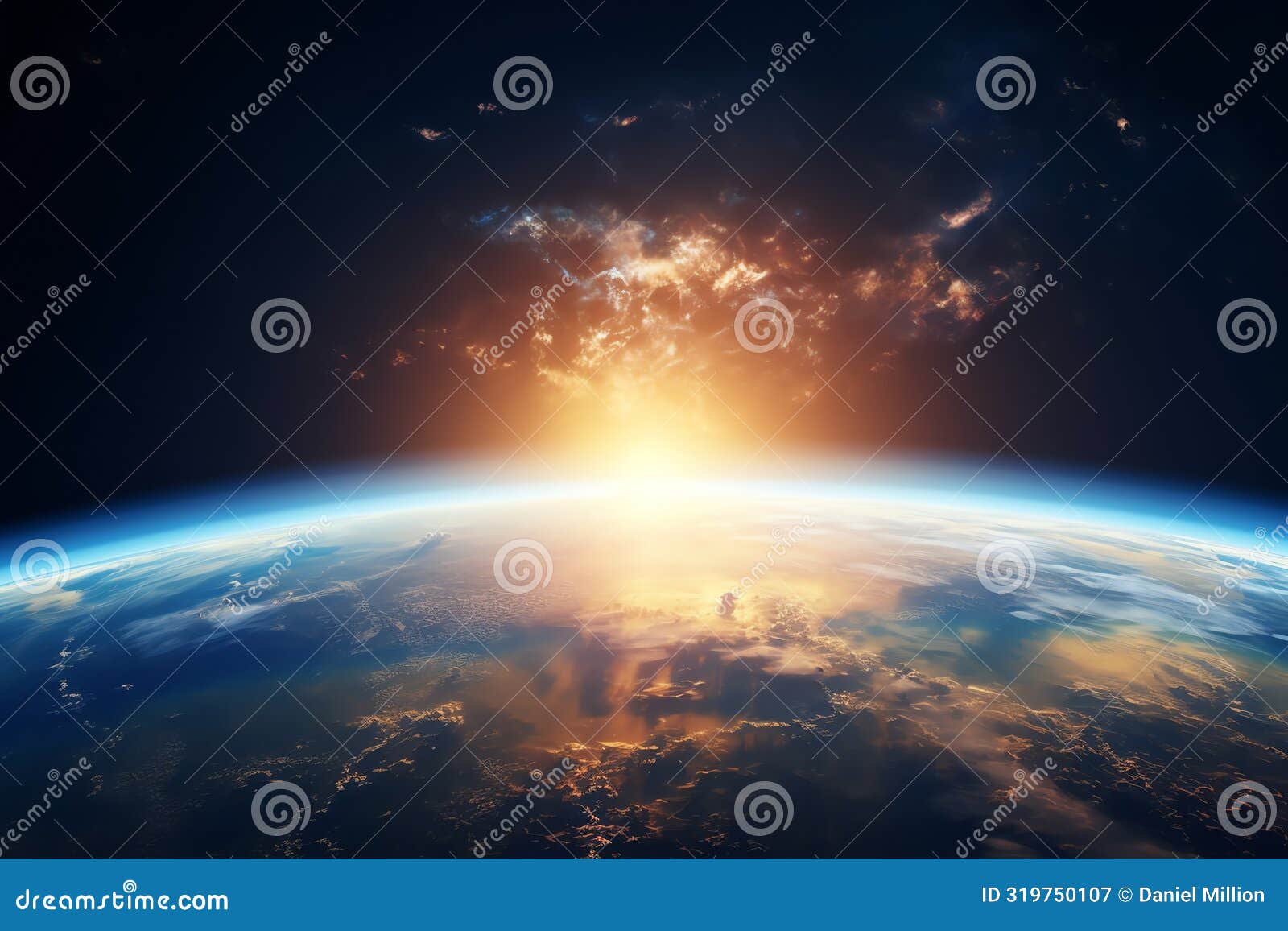 Earth Close Up Illustration with Backlight in Outer Space, Solar System ...