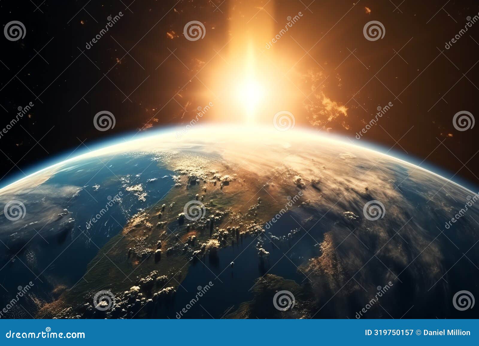 Earth Close Up Illustration with Backlight in Outer Space, Solar System ...